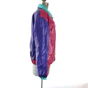 Vintage | Jackets & Coats | Vintage 8s Colorblock Leather Bomber Jacket ...